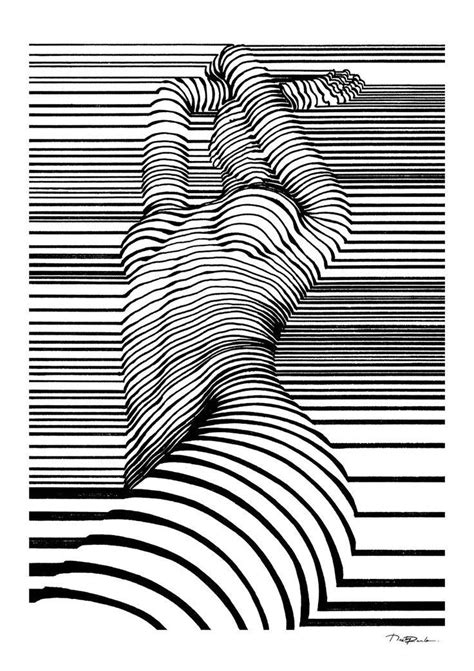 An Abstract Black And White Drawing With Wavy Lines