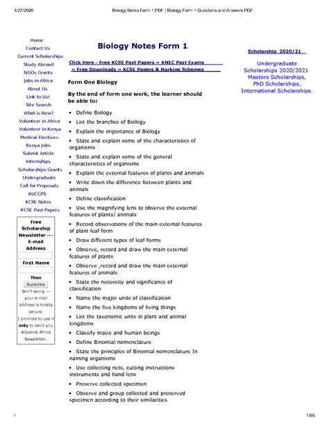 SOLUTION Biology Notes Form 1 Pdf Biology Form 1 Questions And Answers