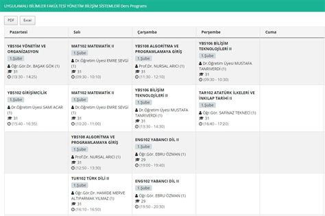 2022 2023 Eğitim Öğretim Yılı Bahar Dönemi Ders Programı UE Yönetim
