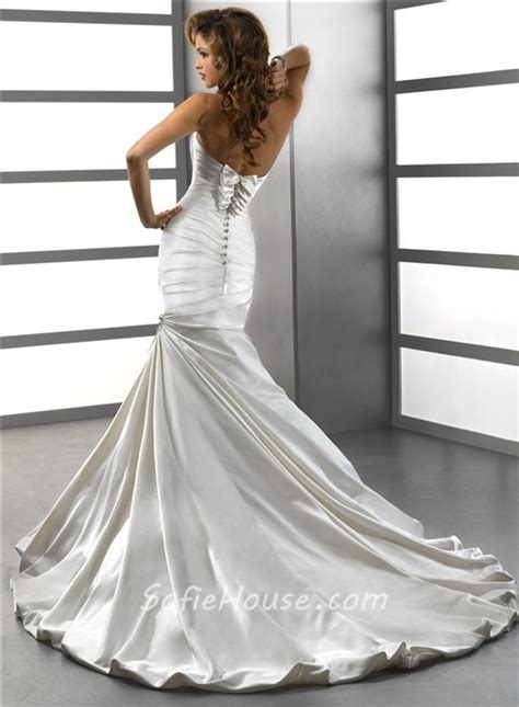 Trumpet Mermaid Sweetheart Ivory Satin Wedding Dress With Crystal