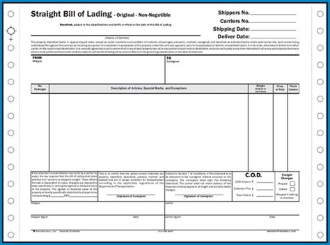 Printable Bill Of Lading Short Form