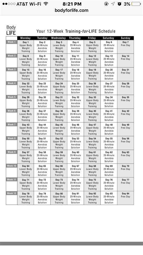 Printable Body For Life Workout Sheets Excel