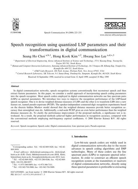 pdf speech recognition using quantized lsp parameters and their transformations in digital