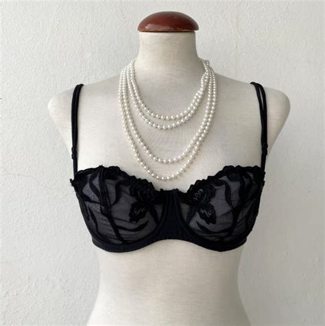 AUBADE Paris Black Lace Push Up Balconette Sz 34D Gem