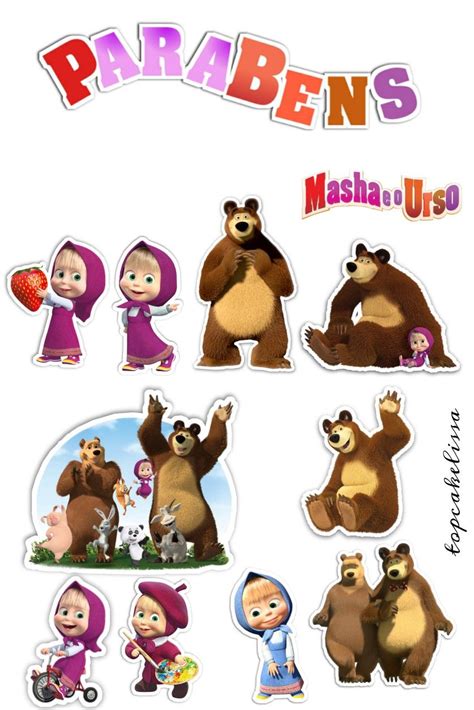 Topo de bolo parabéns masha e o urso Artofit