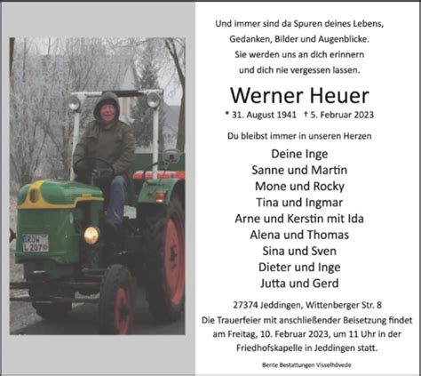 Traueranzeigen Von Werner Heuer Trauer Kreiszeitung De