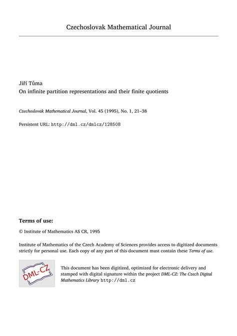 pdf on infinite partition representations and their finite quotients