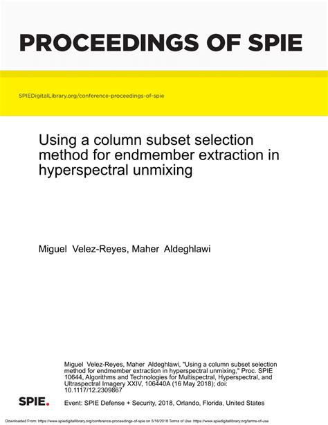 pdf using a column subset selection method for endmember extraction in hyperspectral unmixing