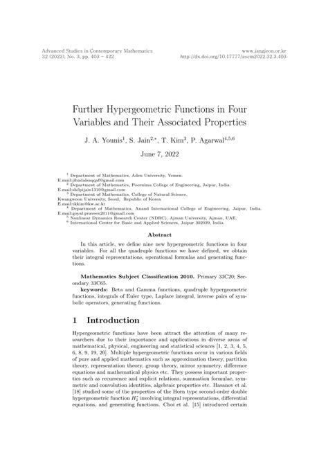 pdf further hypergeometric functions in four variables and their associated properties
