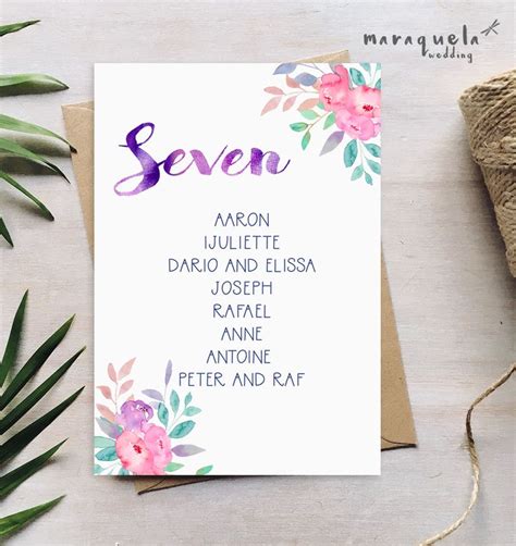 SEATING Plan Personalizado Bodas FLORES Rosas Y Violetas En Acuarela