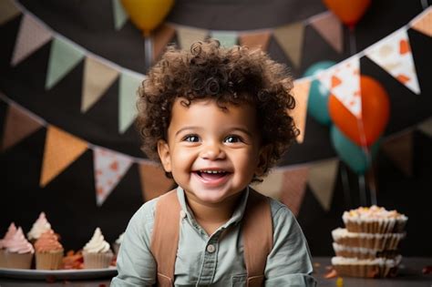 Bébé Mignon D un An Fête Son Anniversaire Avec Des Gâteaux Sucrés Des