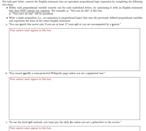 Solved For Each Part Below Convert The English Statement Chegg