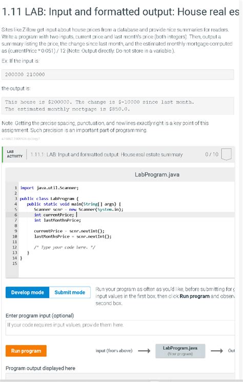 Solved 1 11 LAB Input And Formatted Output House Real Es Chegg