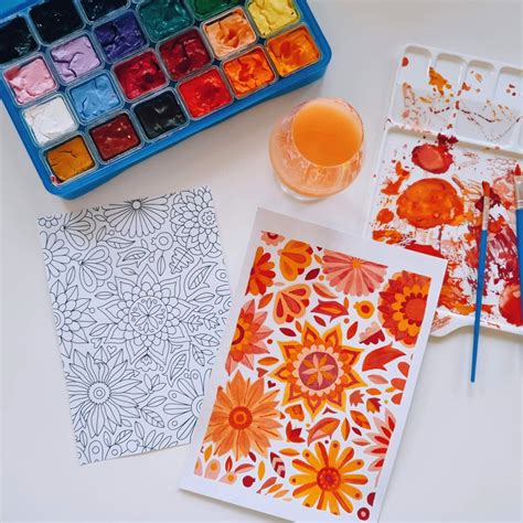 Adult Coloring With Gouache Paint That Looks Like Real Paintings