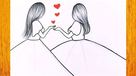 Dibujo a lápiz de las mejores hermanas Dibujo fácil de BFF paso a