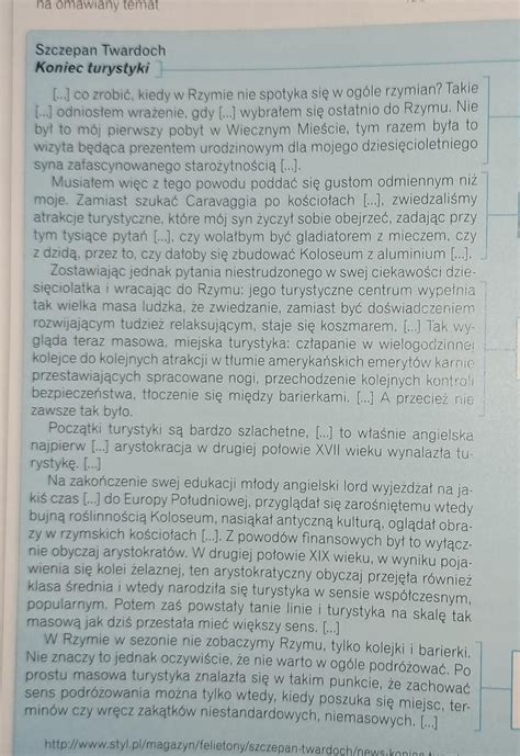 Zapisz Tematem Tekstu Jest Autor Skupia Sie Na Dochodzi Do Wniosku