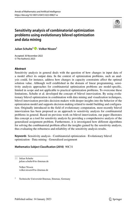 pdf sensitivity analysis of combinatorial optimization problems using evolutionary bilevel