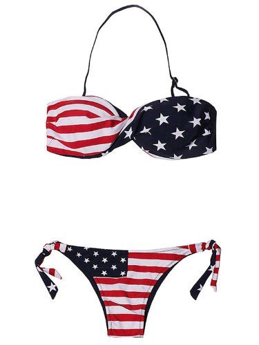 Buy Women Stars Stripes Bikini Padded Twisted Bandeau Tube American