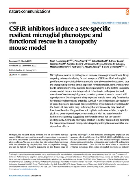 pdf csf1r inhibitors induce a sex specific resilient microglial phenotype and functional