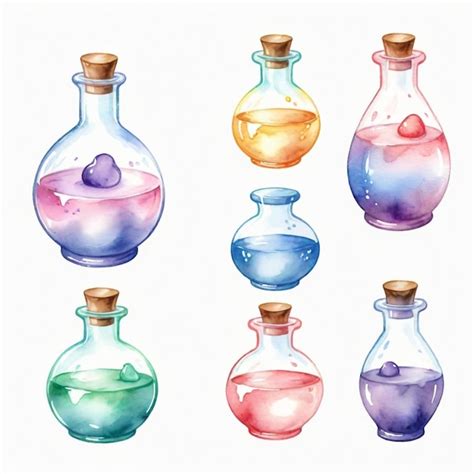 Un dessin de bouteilles de différentes couleurs avec différentes