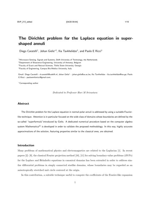 pdf the dirichlet problem for the laplace equation in supershaped annuli