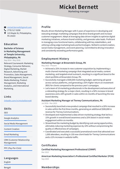 Top Marketing Manager Resume Objective Examples