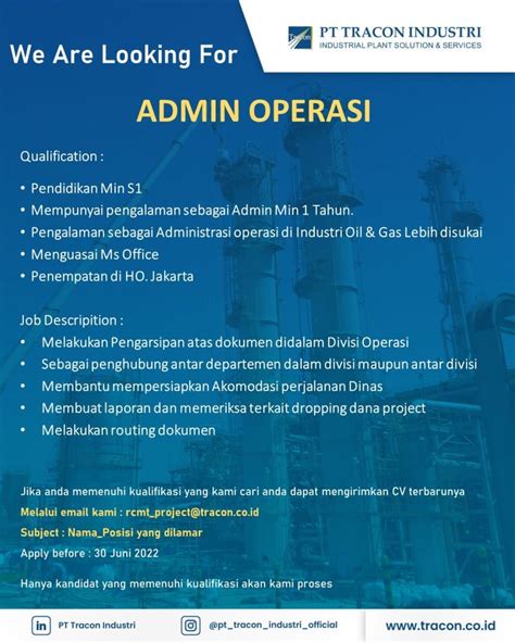 Lowongan Kerja Admin Operasi Di PT Tracon Industri Nugasin