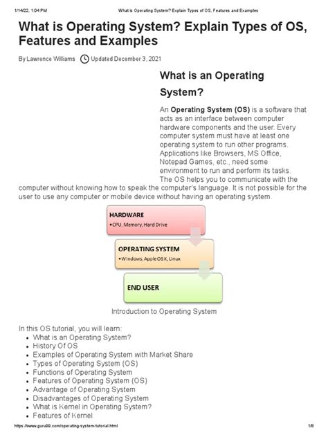 what is operating system explain types of os features and examples pdf operating system