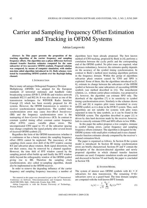 pdf carrier and sampling frequency offset estimation and tracking in ofdm systems