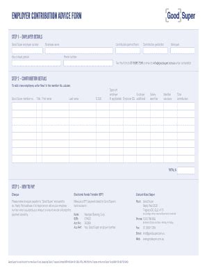 Fillable Online EMPLOYER CONTRIBUTION ADVICE FORM Good Super Fax