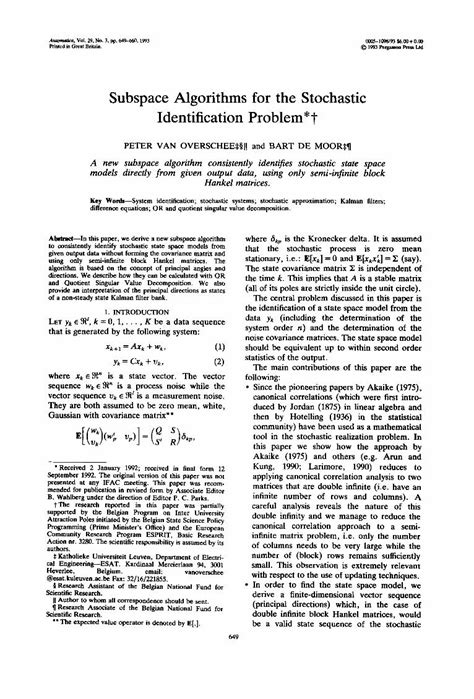 pdf subspace algorithms for the stochastic identification ~hpgavin systemid