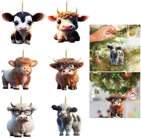 Amazon Wenqik 24 Pcs Cow Ornaments For Tree Acrylic Cartoon