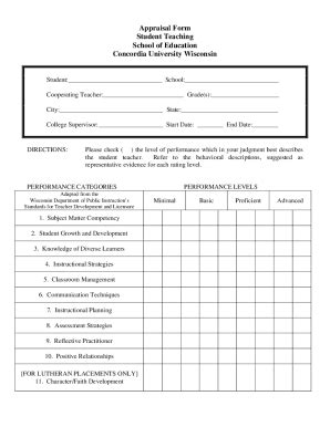 Fillable Online Falcon Cuw Appraisal Form Student Teaching School Of