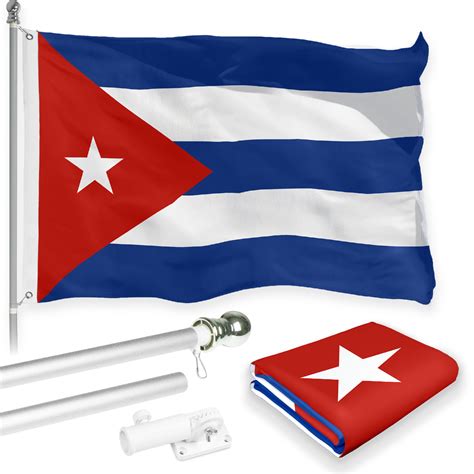 G128 Combo Pack 6 Feet Tangle Free Spinning Flagpole Silver Cuba