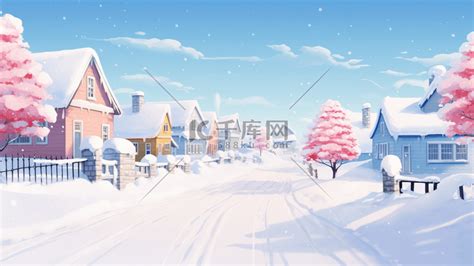 冬季小镇唯美雪景插画图片 千库网