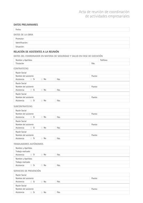 Pdf Acta De Reuni N De Coordinaci N De Actividades Empresariales Y