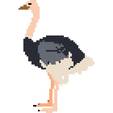 Cartoon symbol für den strauß im pixel stil Premium Vektor