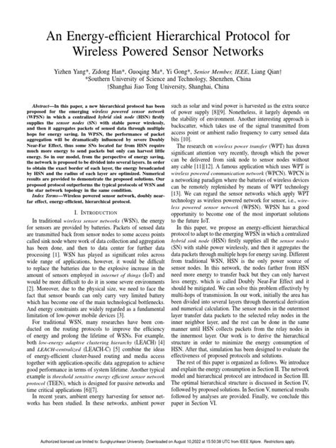 an energy efficient hierarchical protocol for wireless powered sensor networks pdf wireless