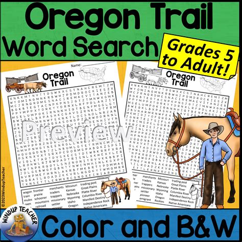 Oregon Trail Word Search Activity Printable Hard For Grades 5 To Adult