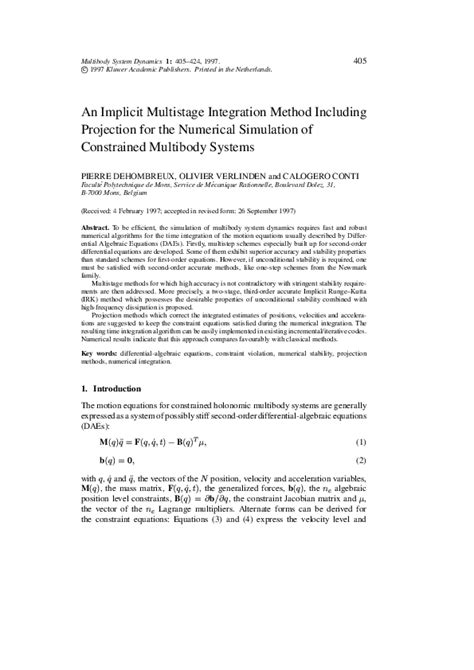 pdf an implicit multistage integration method including projection for the numerical