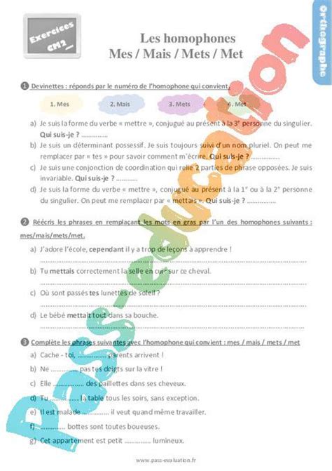 Bilan Sur Les Homophones Grammaticaux Mes Mais Mets Met Au CM2