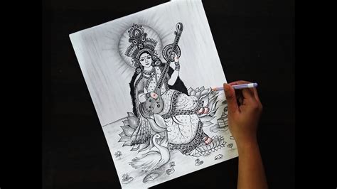 Goddess Saraswati Line Art Drawing Step By Step How To Draw Maa