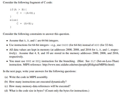 solved consider the following fragment of c code if a b