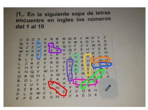 en la siguiente sopa de letras encuentra en inglés los números del 1 al