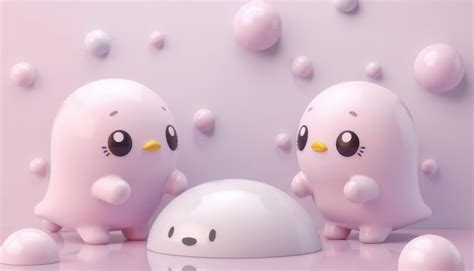 Cute Pink Cartoon Characters With Big Eyes Premium AI Generated Image