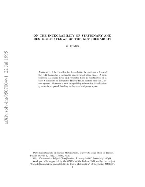 pdf on the integrability of stationary and restricted flows of the kdv hierarchy