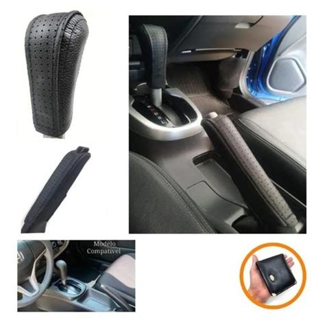 Kit Couro Capa Manopla Câmbio Automático e Alavanca Freio de Mão Honda