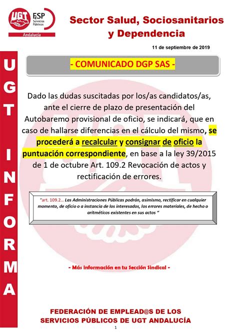 UGT HOSPITAL REGIONAL UNIVERSITARIO MALAGA AUTOBAREMO PROVISIONAL DE