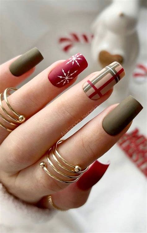 50 Fab Christmas Nail Designs Ideas Matte Plaid Nails Plaid