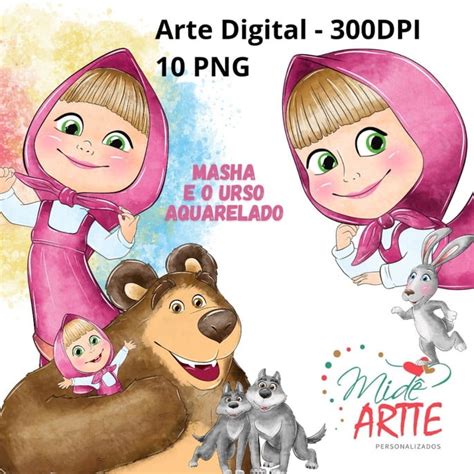 Arte Digital Masha E O Urso Aquarelado Elo7 Produtos Especiais